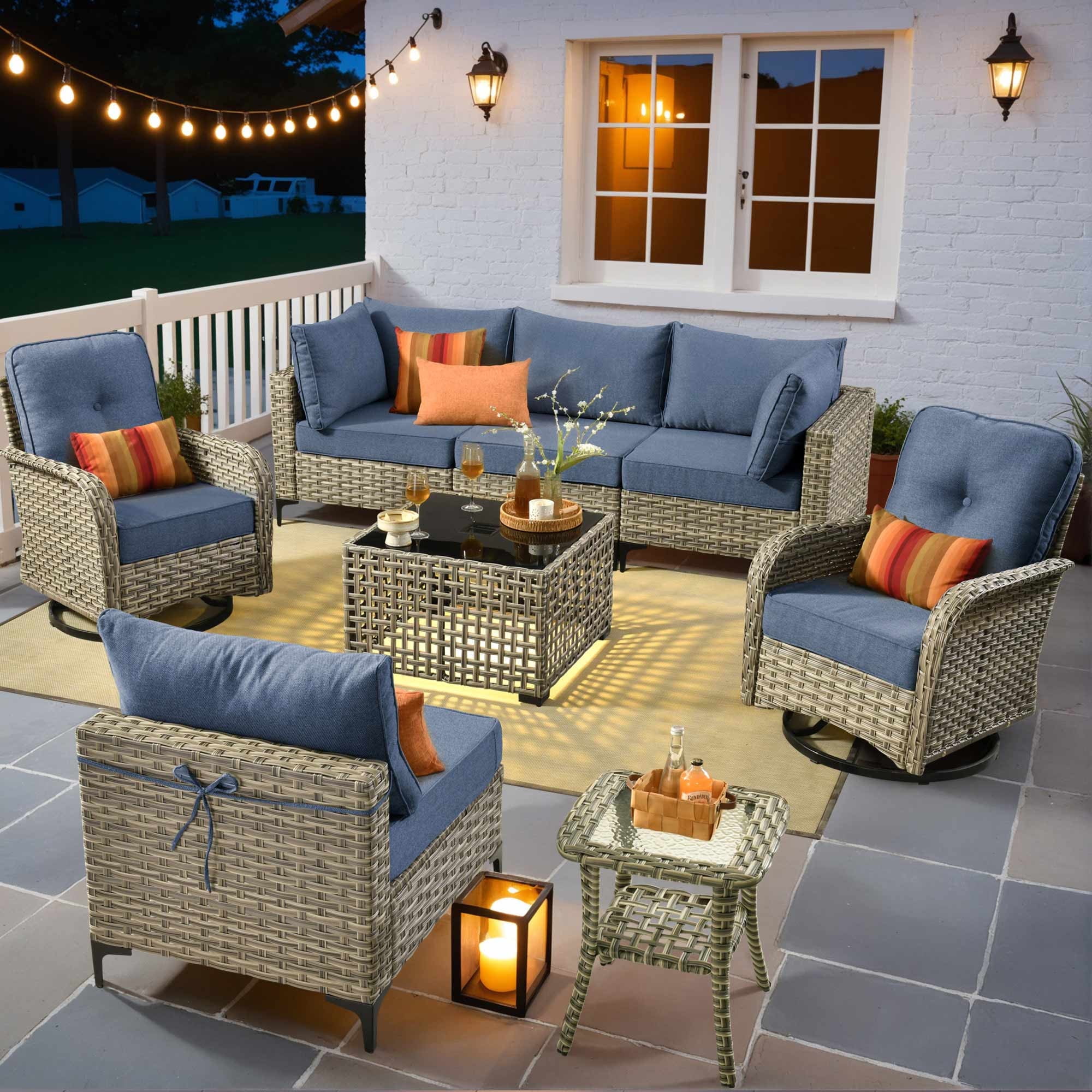 Ovios 8 Pieces Patio Outdoor Furniture Set with Swivel Chairs All ...