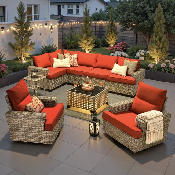 Ovios 9 Pieces Outdoor Patio Furniture Set with Swivel Chairs, All ...