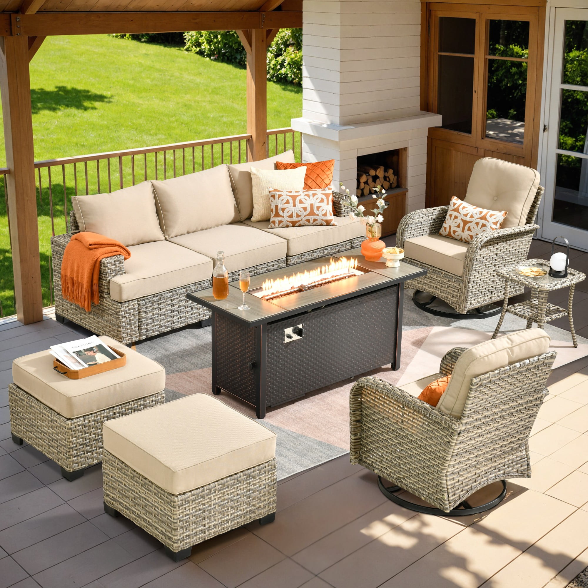 Ovios 9 Pieces Outdoor Patio Sectional Furniture with 54" Gas Propane ...