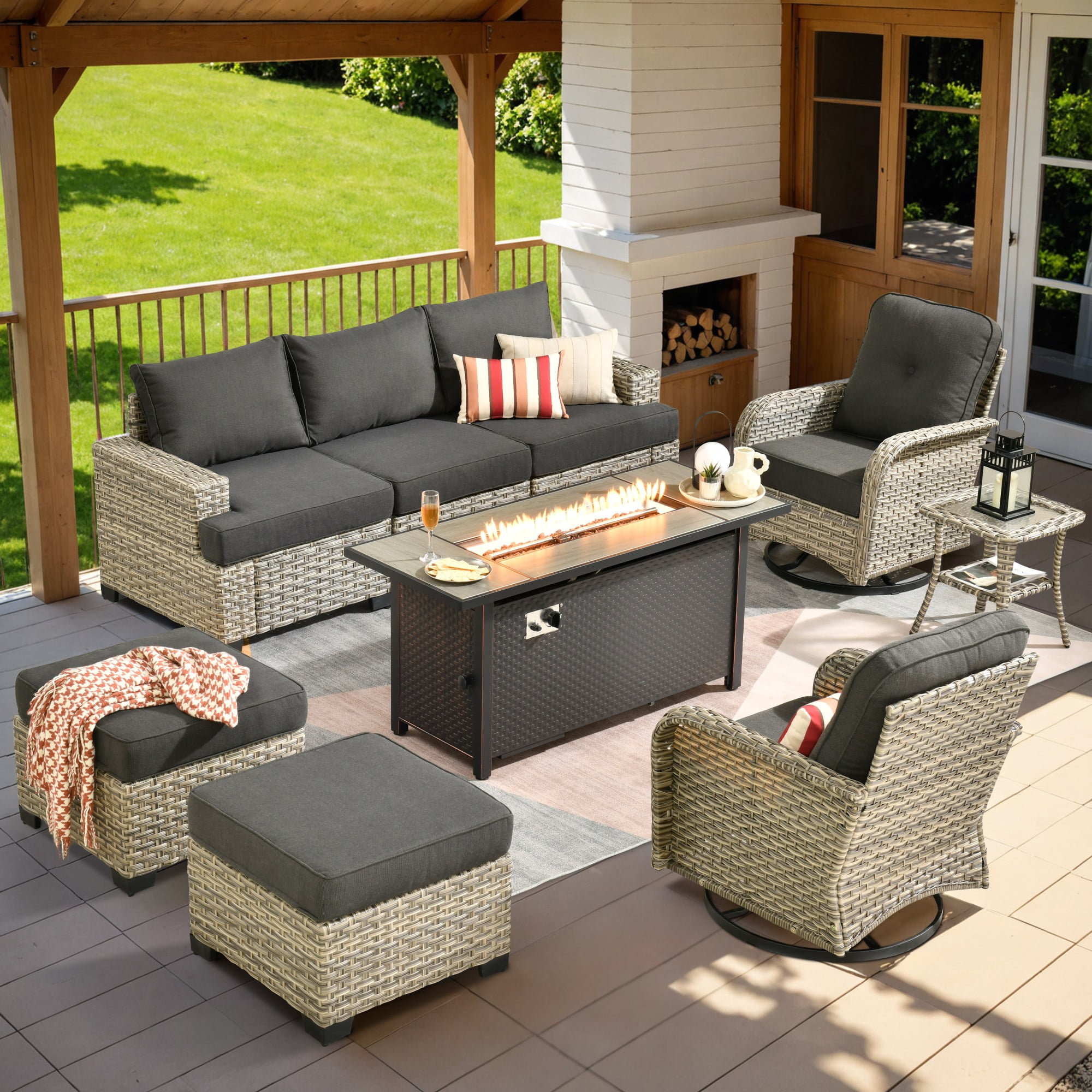 Ovios 9 Pieces Outdoor Patio Sectional Furniture with 54" Gas Propane ...