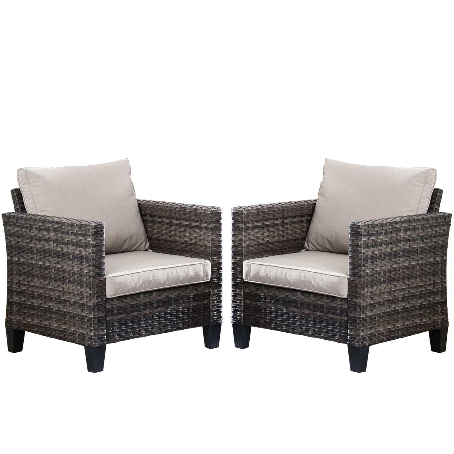 Ovios Handwoven Wicker High-Back Outdoor Chairs with Cushions, Grey ...