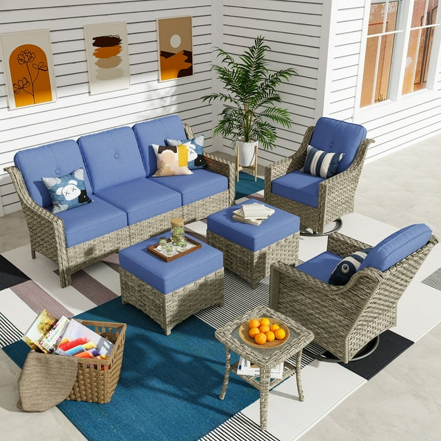 Ovios High-Back Outdoor Furniture 6 Pieces Gray Wicker Patio ...