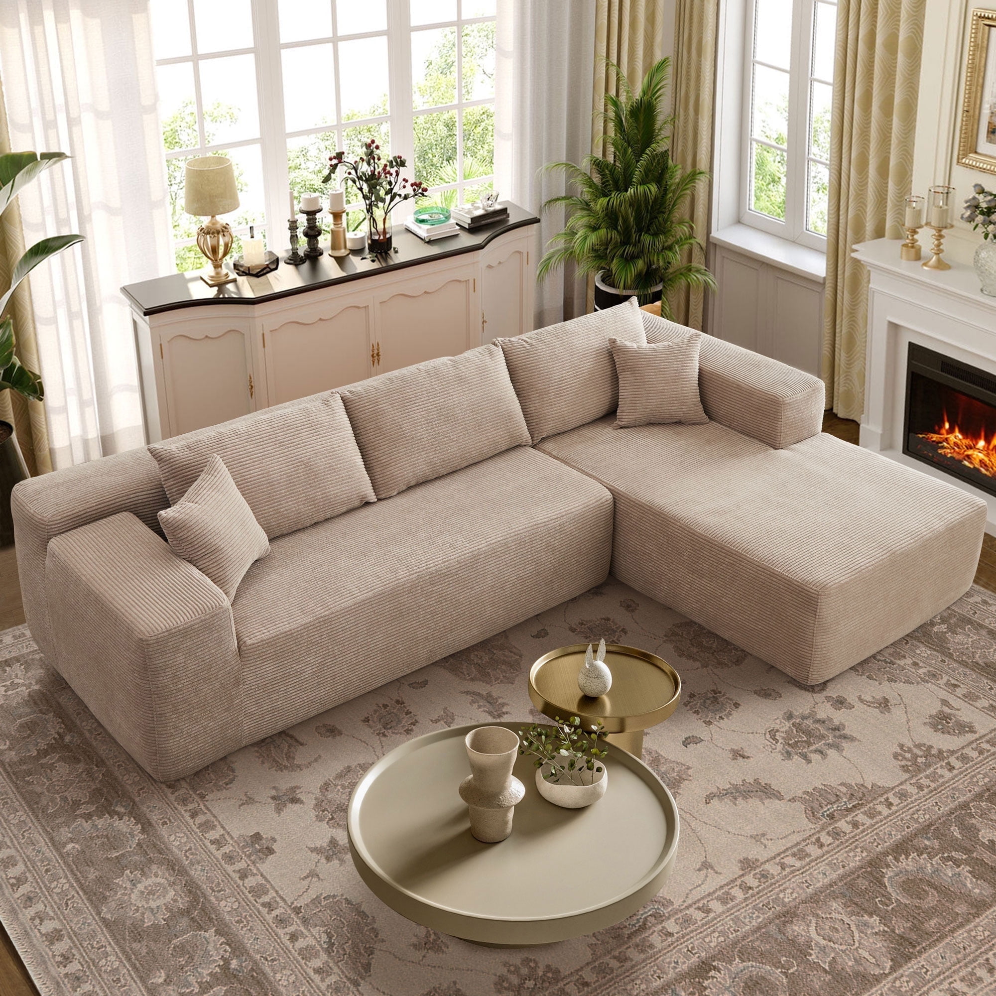 Ovios Corduroy Sectional for Living Room Modular Camel Sleeper Sectional Couches and Sofas with Chaise Lounge Modern 104 Oversized L Shape Sofa No Assembly Required Walmart Business Supplies