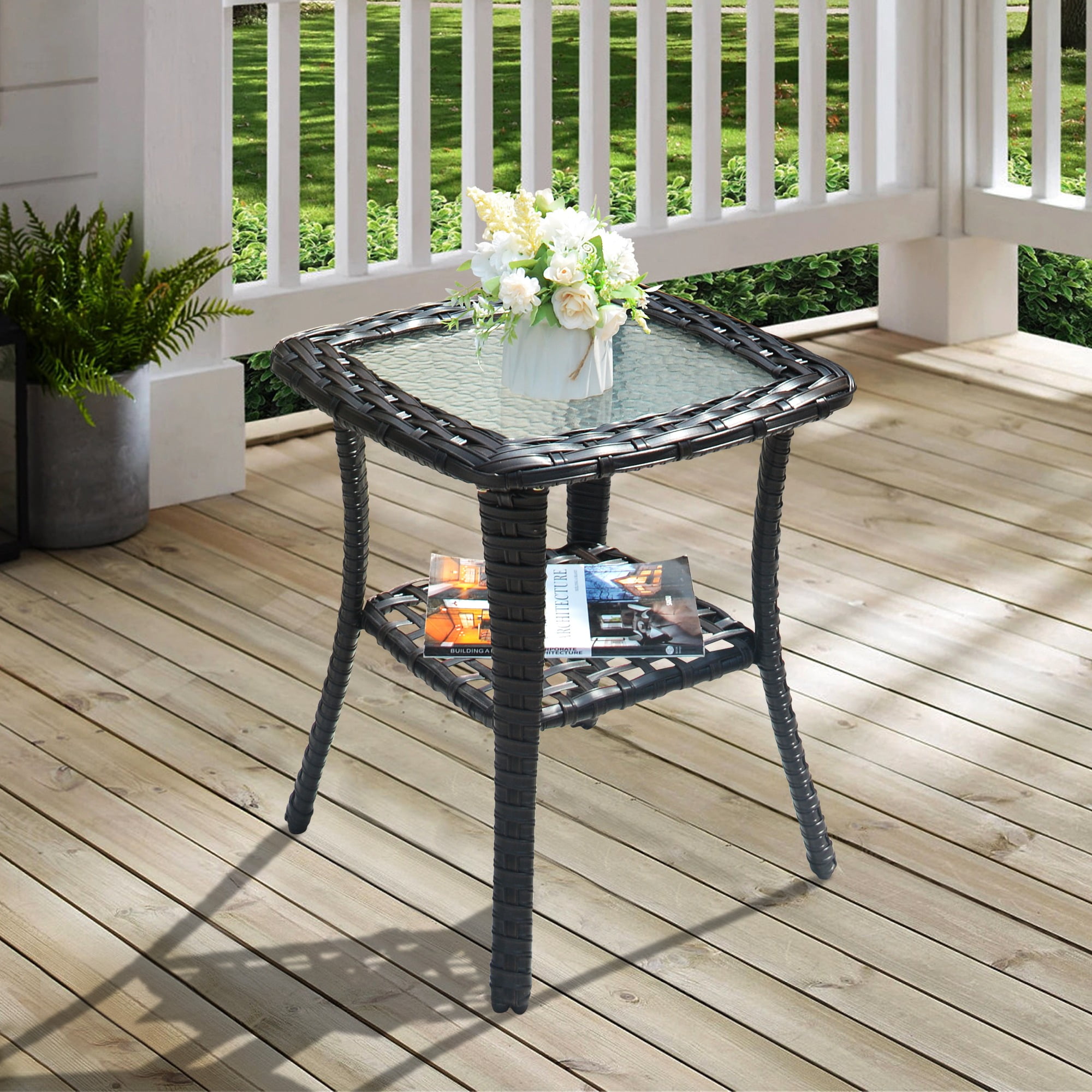 Ovios Metal Frame Outdoor Coffee Table, Wicker Patio Furniture with ...