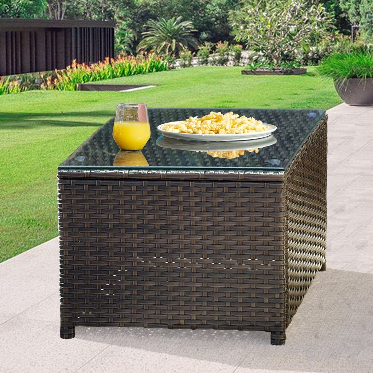 Ovios All-Weather Wicker Patio Set, Outdoor Coffee Table with Glass Top ...