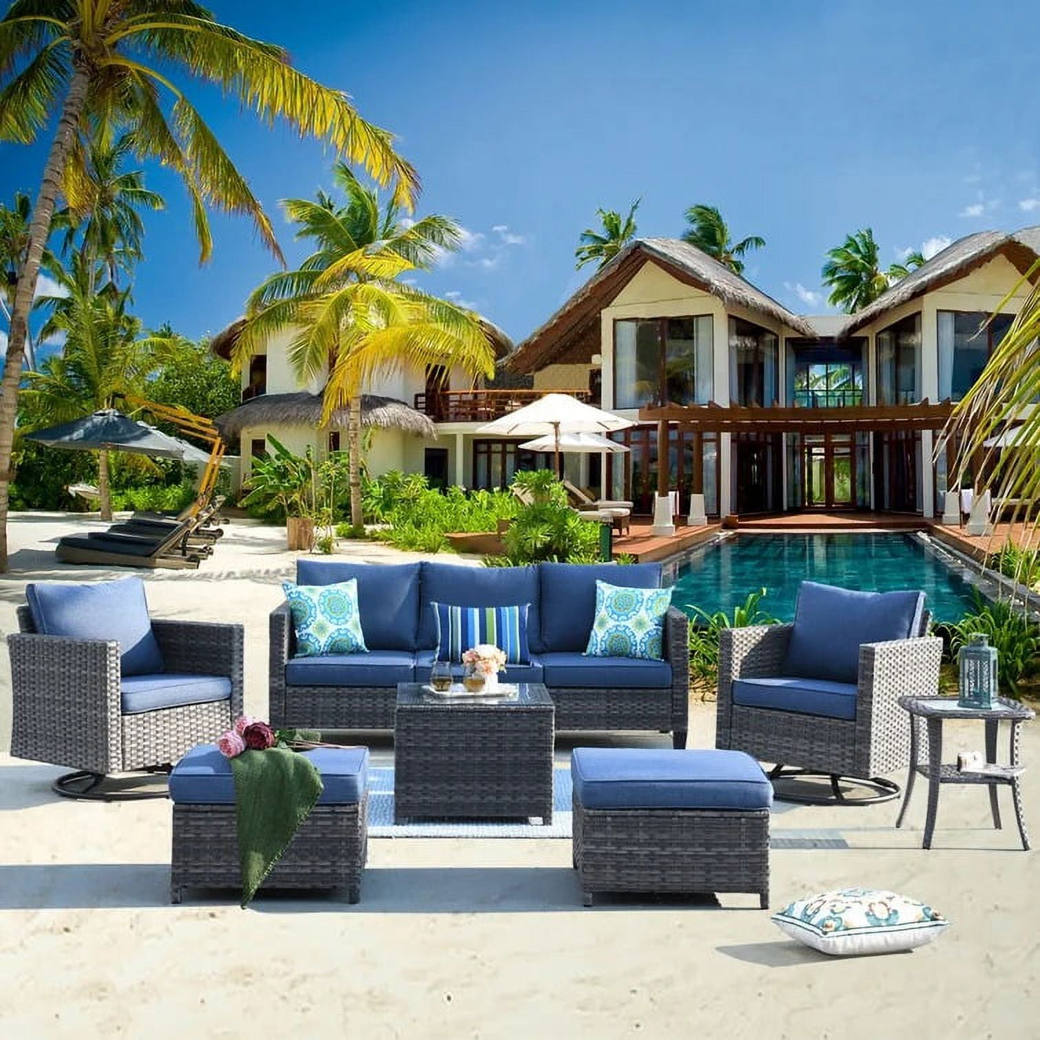 Ovios 7-Piece All-Weather Patio Set with 360° Swivel Rocking Chairs ...