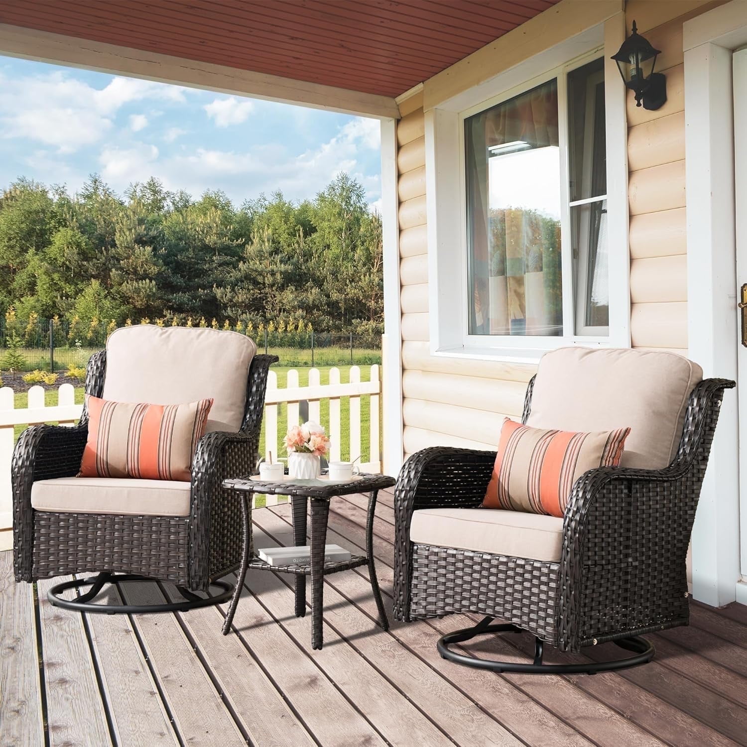 Ovios 3-Piece High Back Wicker Patio Furniture Set with Swivel Rocking ...