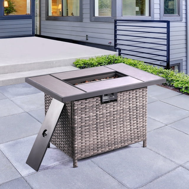 Ovios 42-Inch Outdoor Wicker Propane Fire Pit Table, 50,000 BTU ...