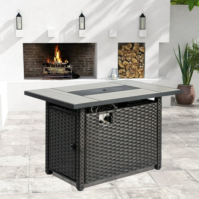 Ovios Outdoor Wicker Propane Fire Pit Table 42-Inch 50,000 BTU Flame ...