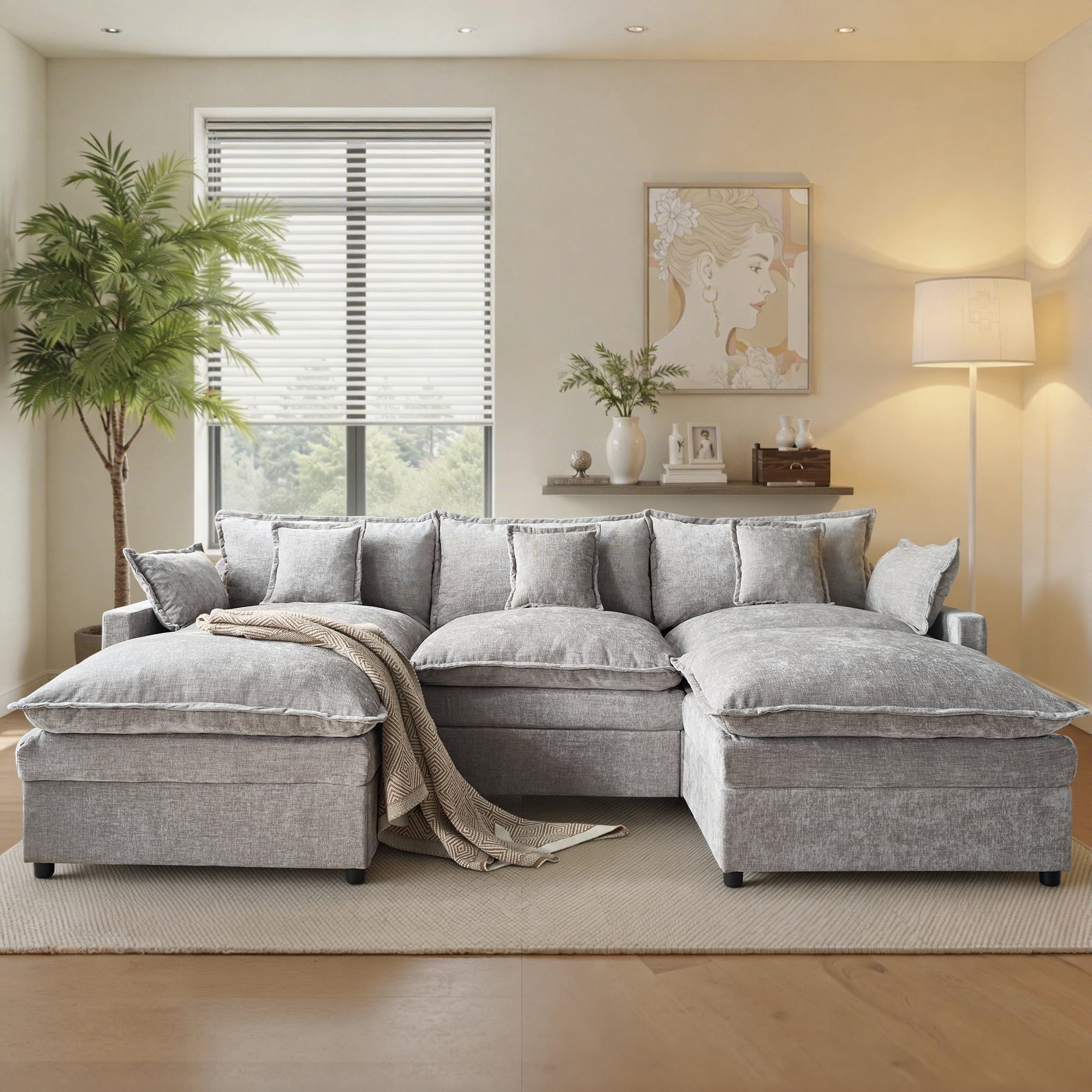 Ovios 108" Modular Sectional Sofa U-Shaped Cloud Couch with 2 Ottomans ...