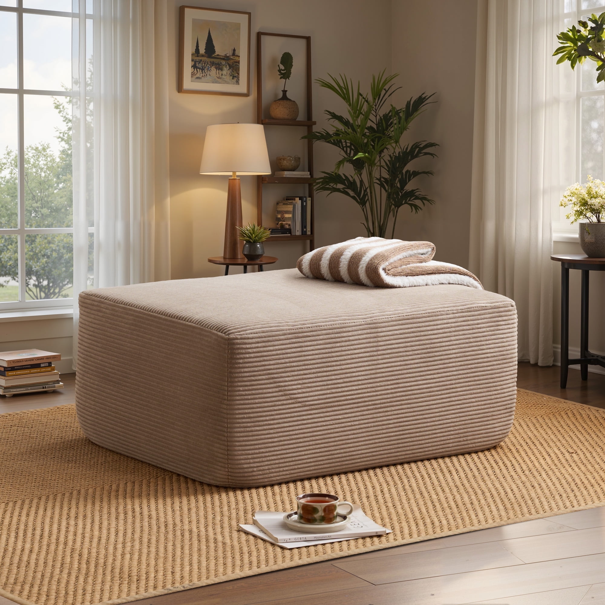 Ovios Oversized Ottoman Footrest for Sofa Large Corduroy Pouf Ottoman ...