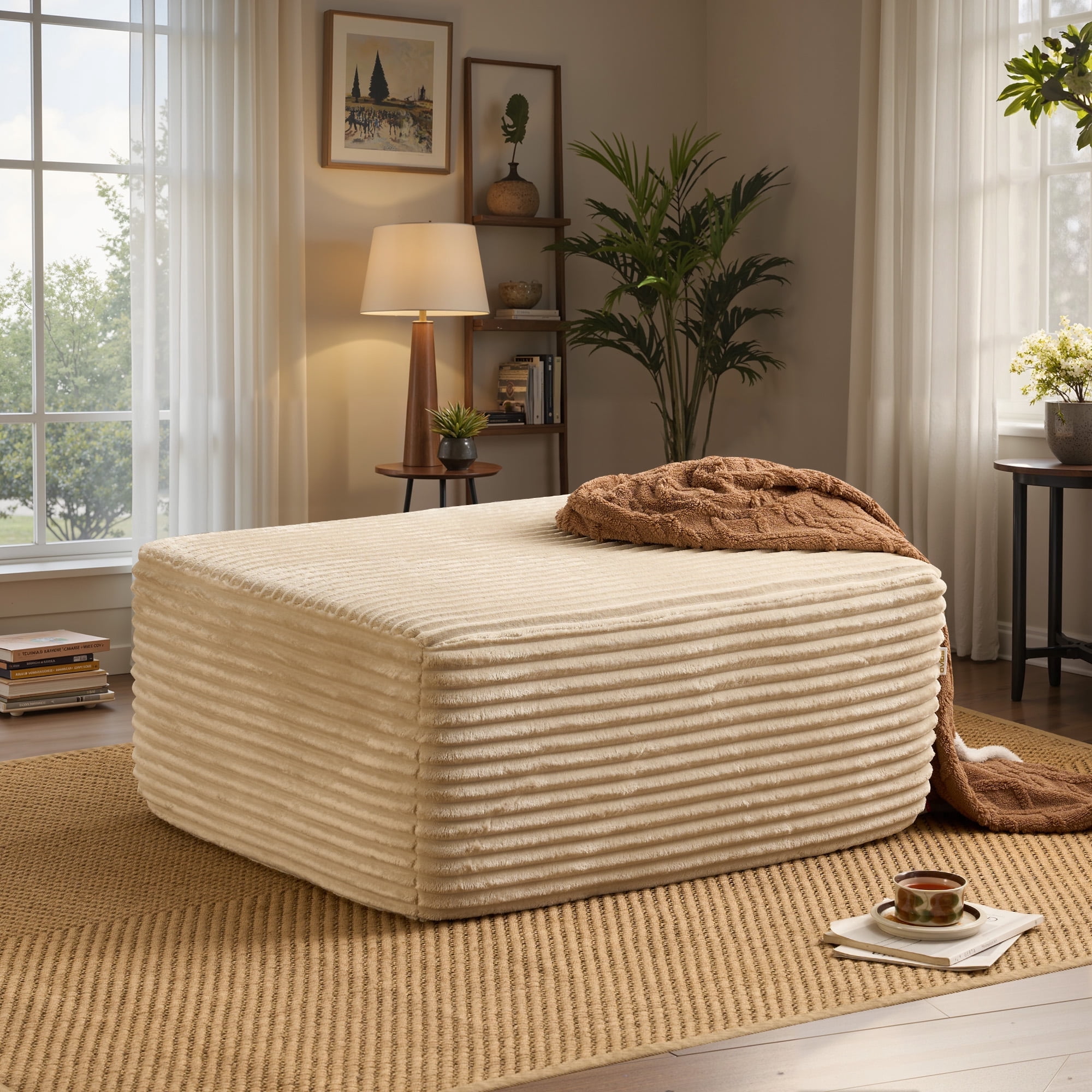 Ovios Oversized Ottoman Footrest for Sofa Large Plush Corduroy Pouf ...