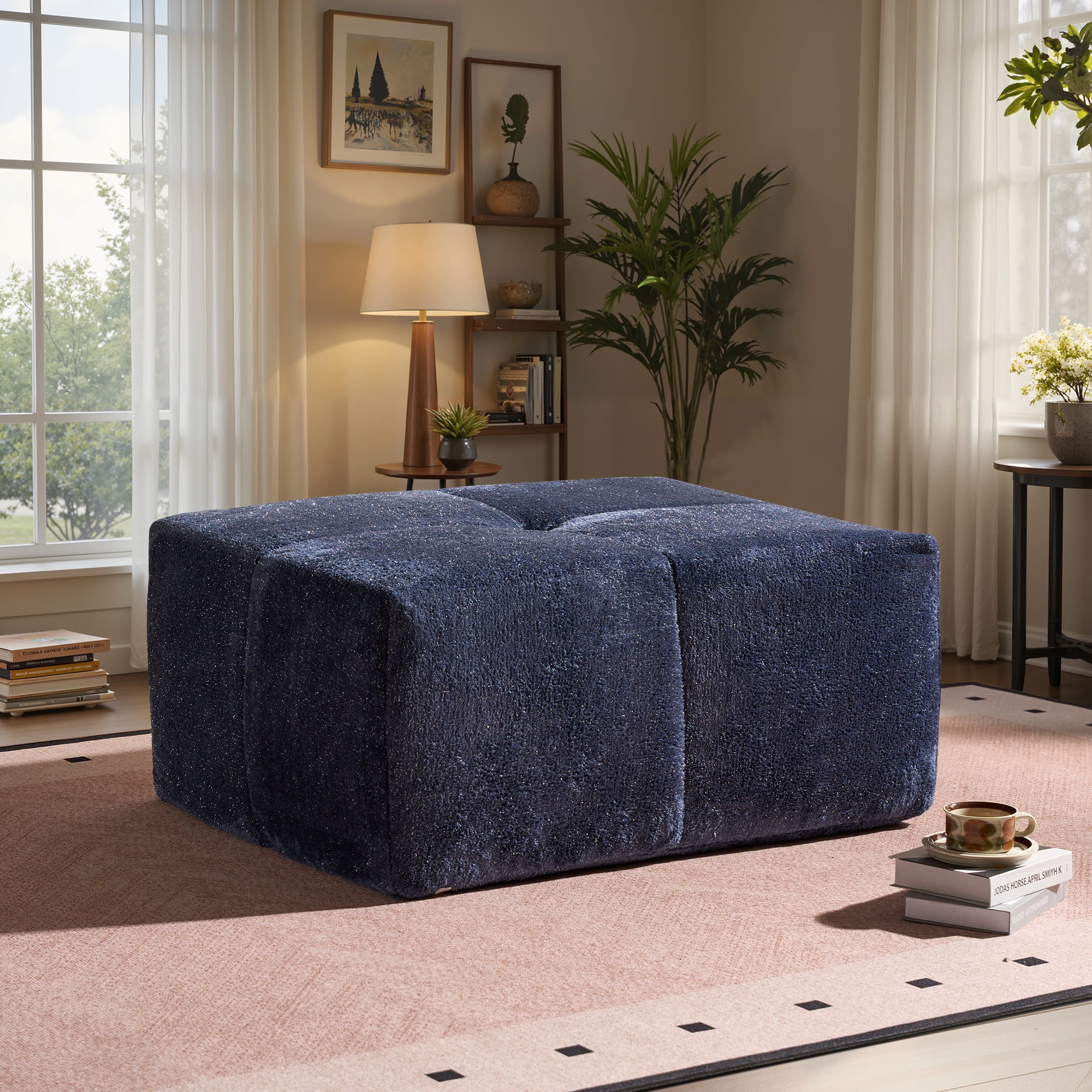 Ovios Oversized Ottoman Footrest for Sofa Large Silver Wire Pouf ...