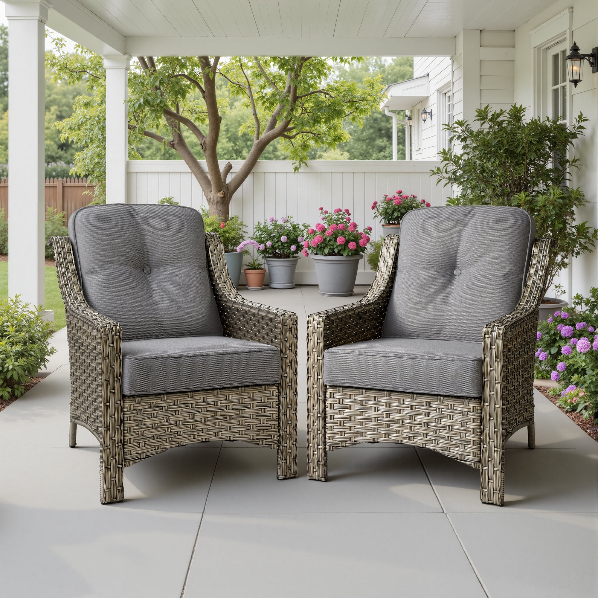 Ovios Patio Chairs Set of 2, Outdoor Rattan Wicker Armchairs with ...