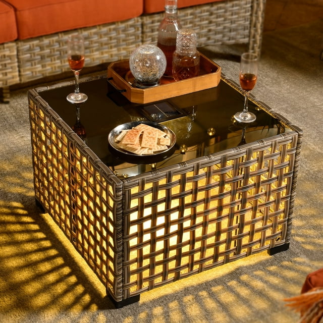 Ovios Solar LED Lighting Table for Patio Outdoor Furniture Wicker ...