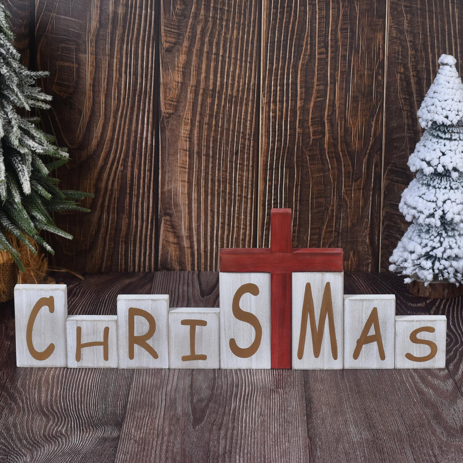 Ovootok Christmas Wooden Block Signs, Double-Sided Farmhouse Wood Table ...