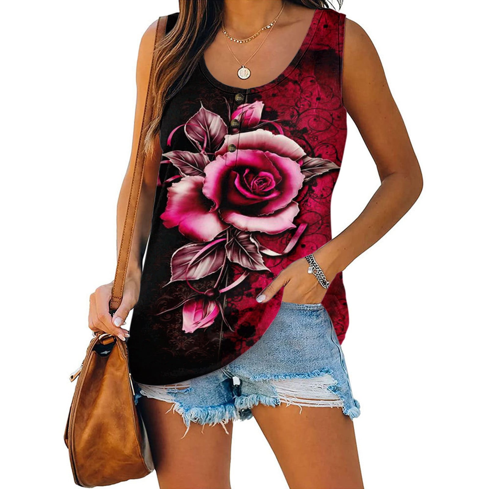 Ovticza Built In Bra Tank Tops For Women Loose Fit Plus Size Sleeveless