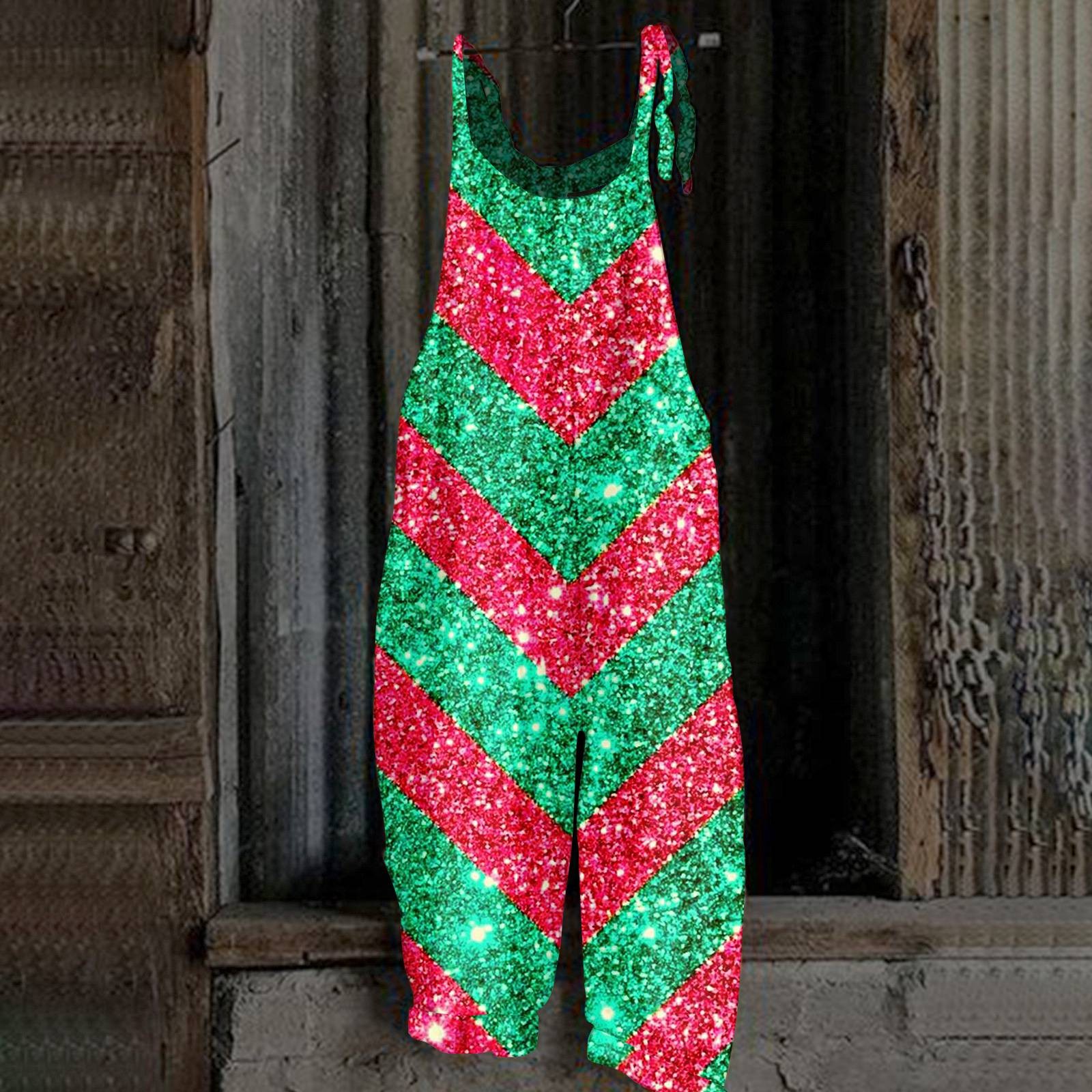 Ovticza Christmas Overalls Women Scoop Neck Sequin Bling Women's ...