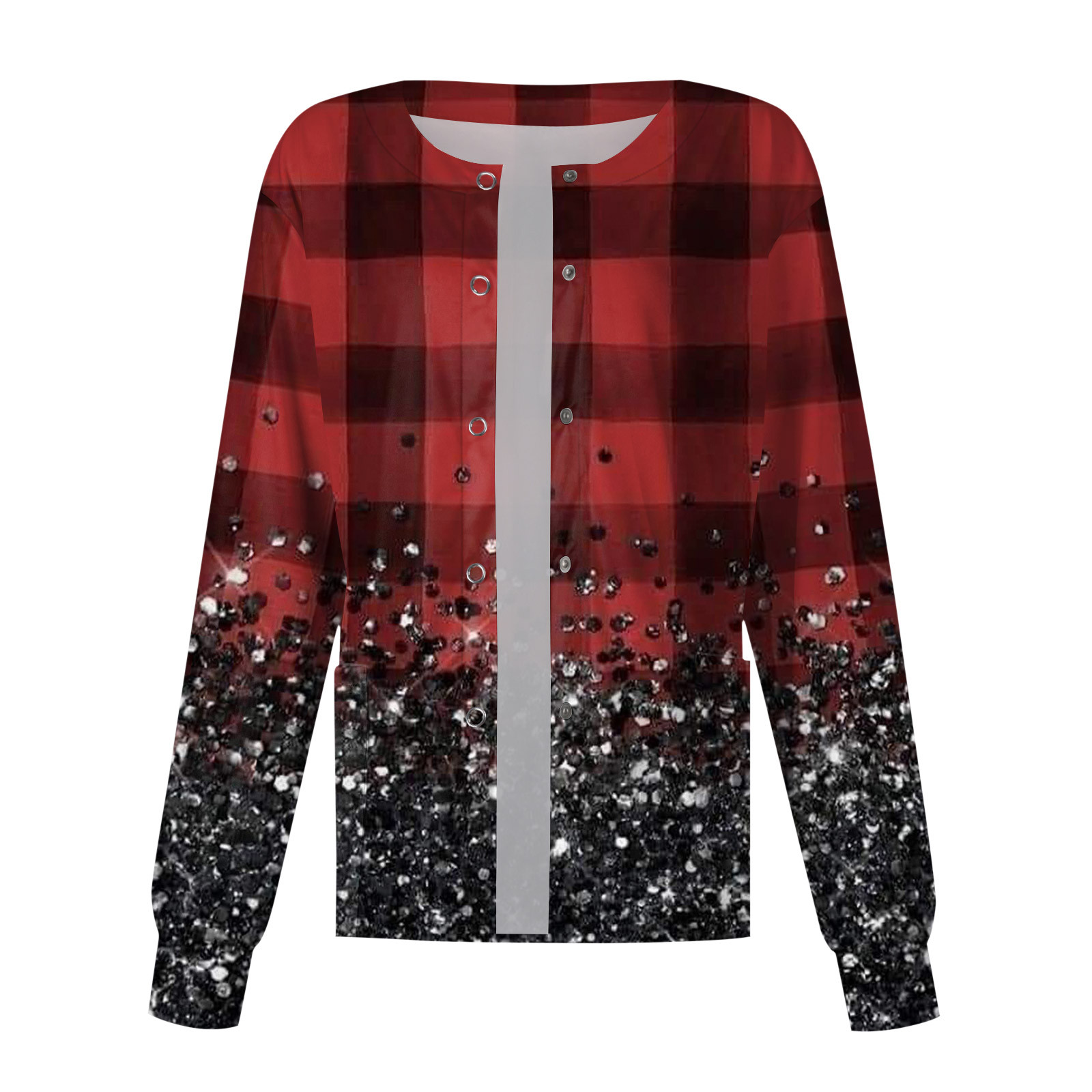 Ovticza Christmas Scrub Jacket Women Print Button Down Long Sleeve ...