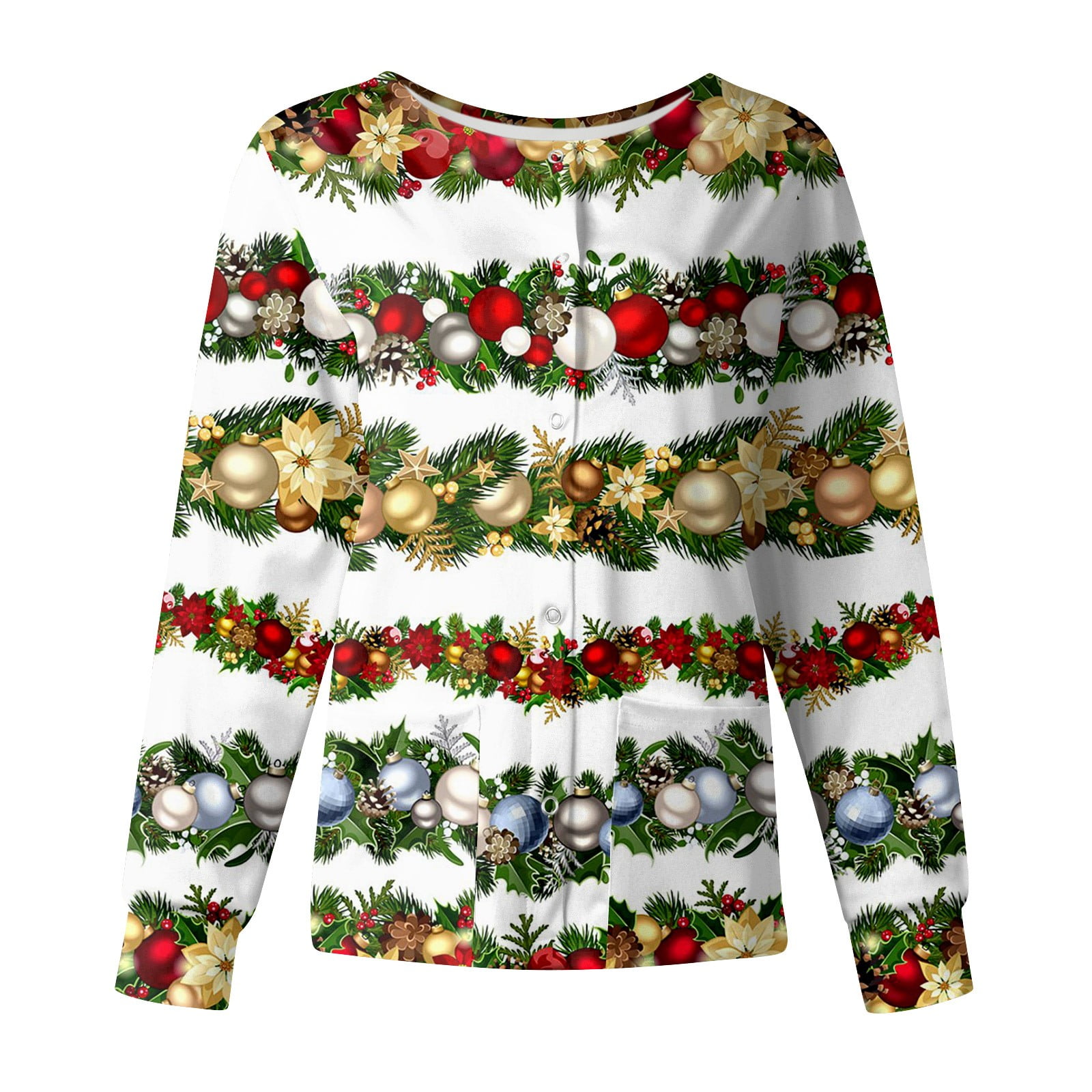 Ovticza Christmas Scrub Jackets Nurse with Pockets Long Sleeve Print ...