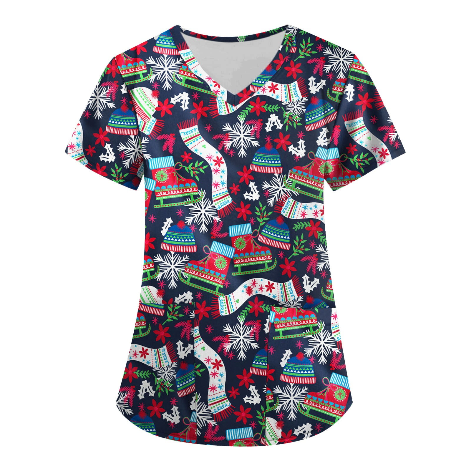 Ovticza Christmas Scrub Tops for Women Plus Size Snowman with Pockets ...