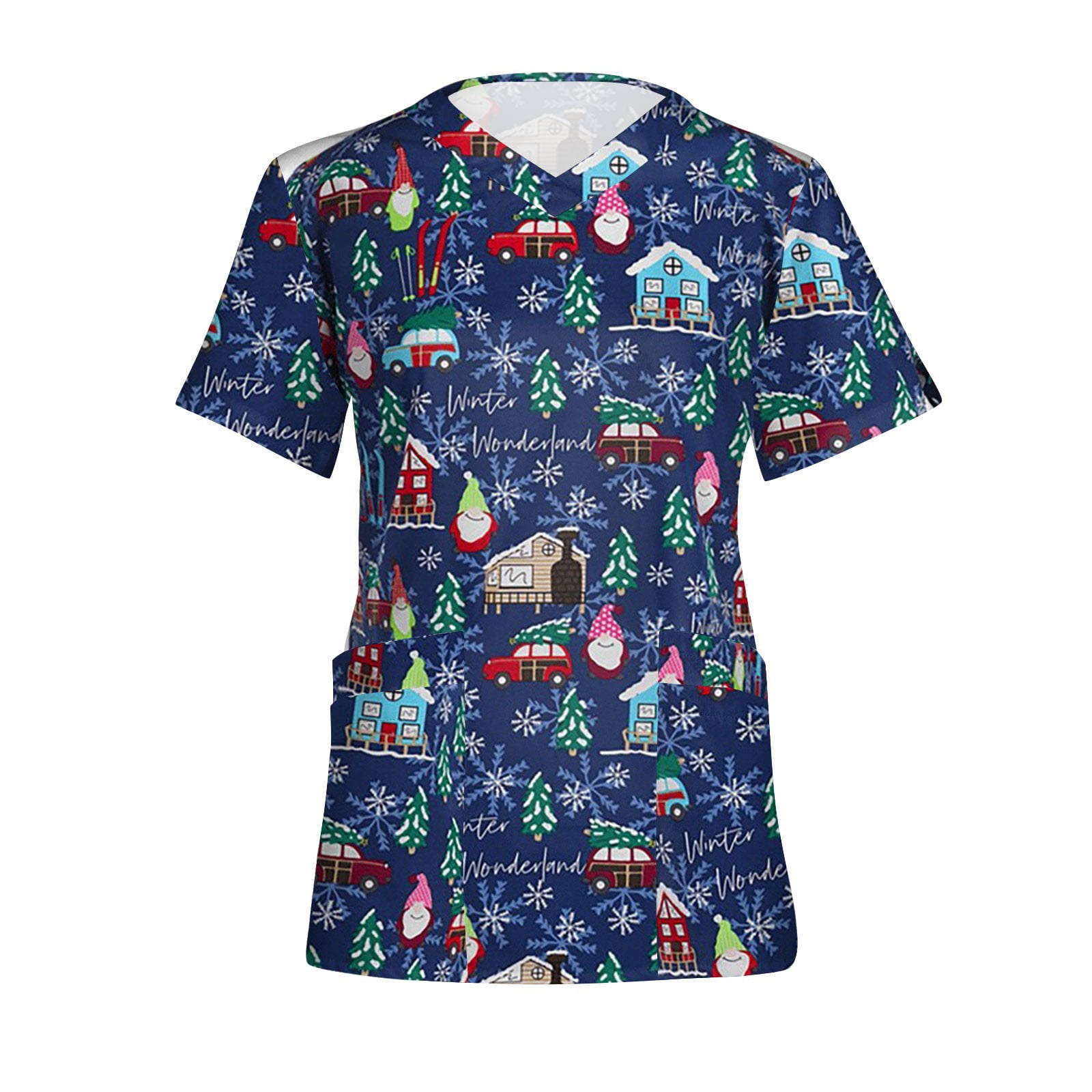Ovticza Christmas Scrubs Tops for Women Print Snowman with Pockets V ...