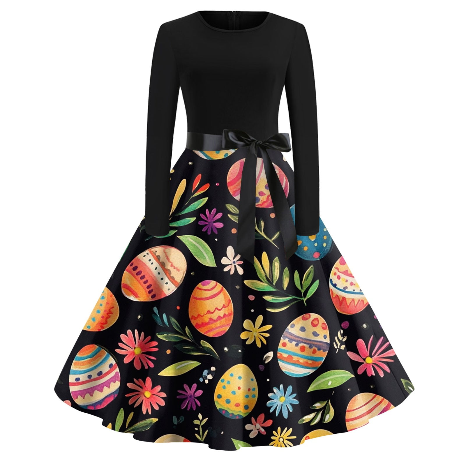 Ovticza Easter Dresses for Women a Line Long Sleeve Rabbits Eggs ...