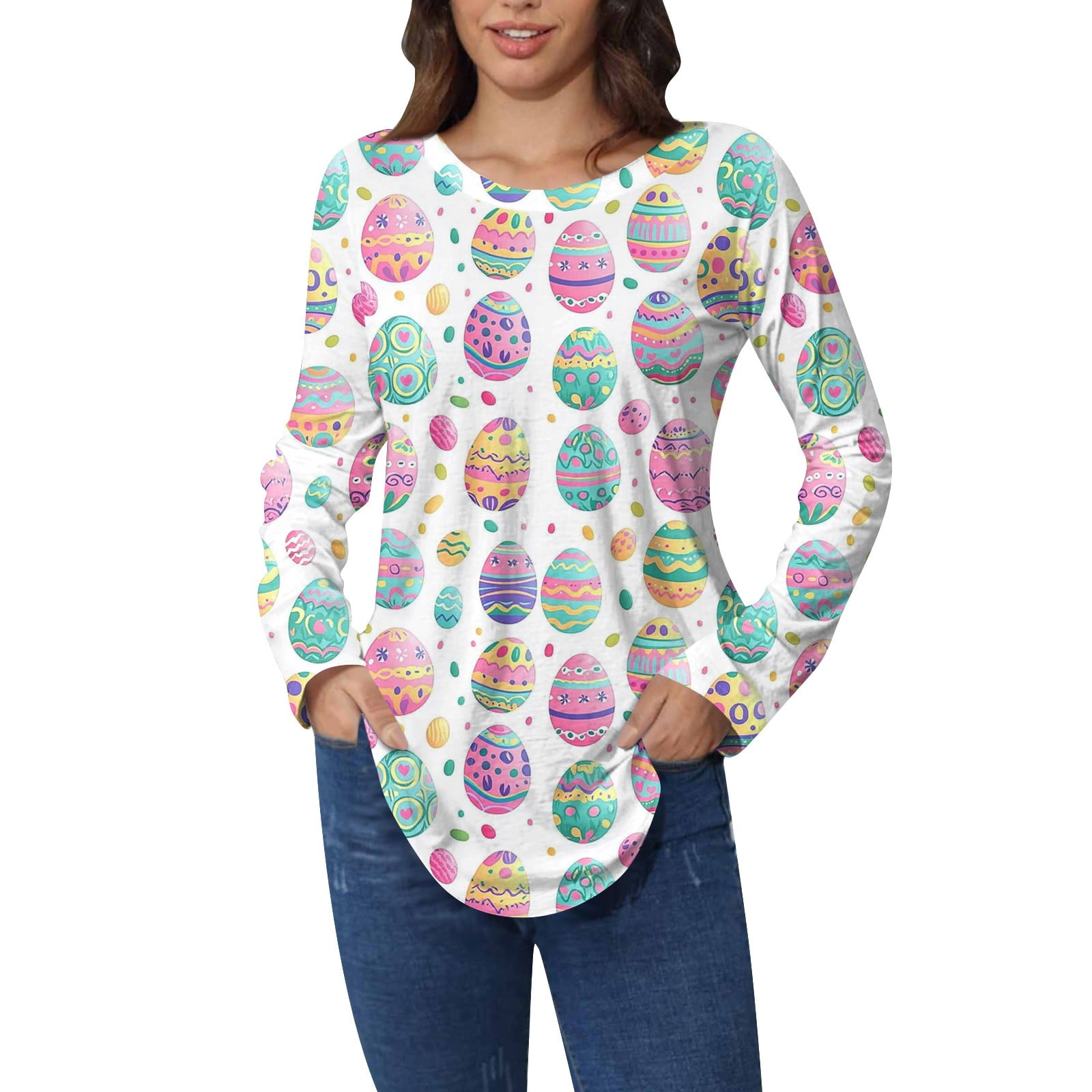 Ovticza Easter Tops Womens Plus Size Long Sleeve Tunic Tops for Women ...