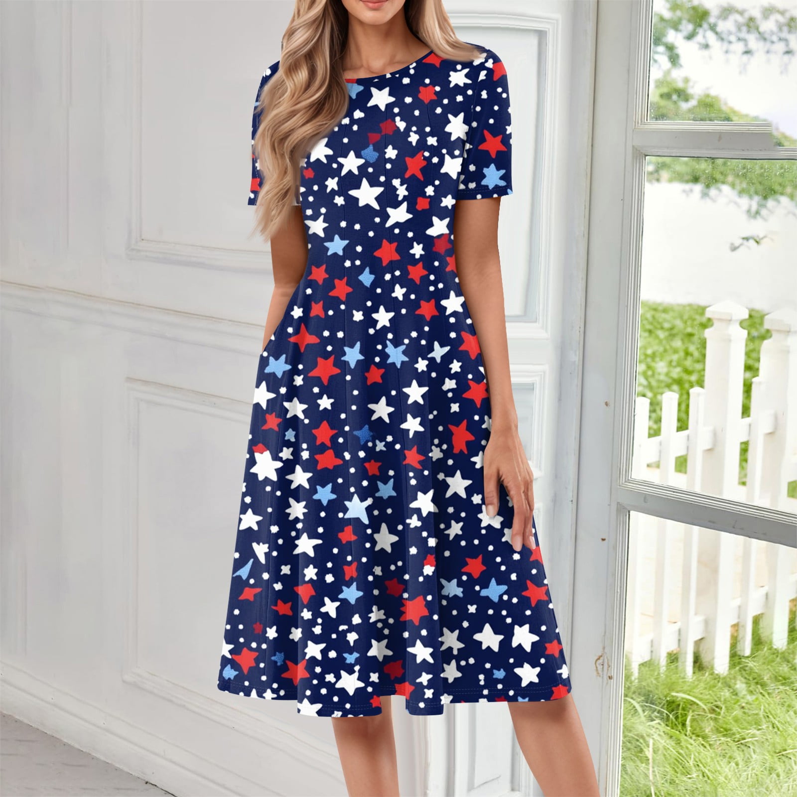 Ovticza Festival Dress Crew Neck Flowy Swing Womens Midi Dress Short ...