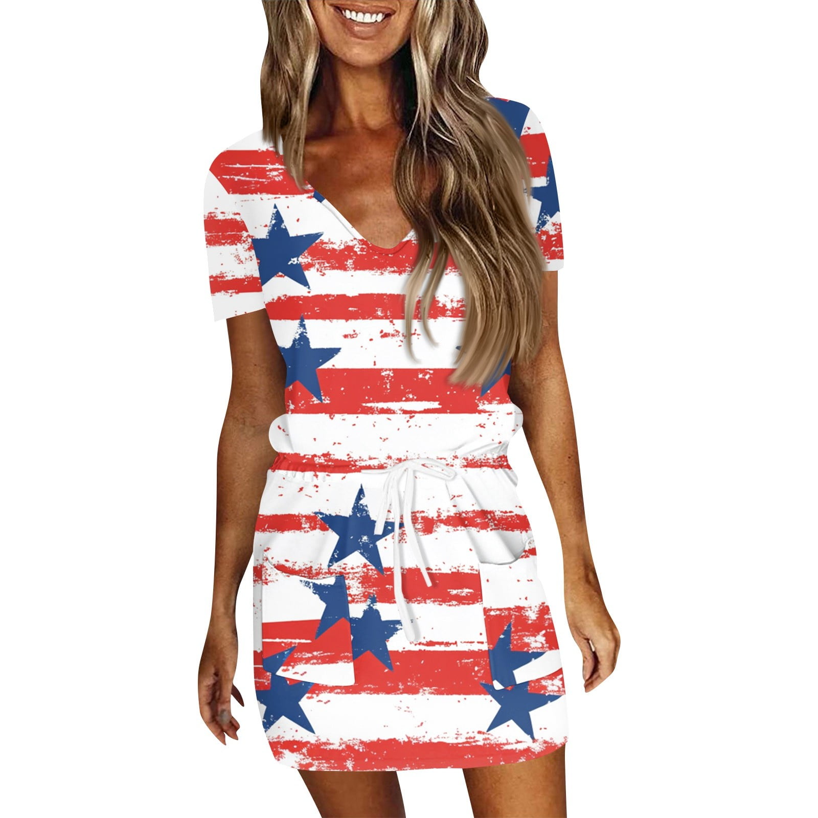 Ovticza Festival Dress V Neck Short Sleeve Summer Mini Dress Plus Size ...