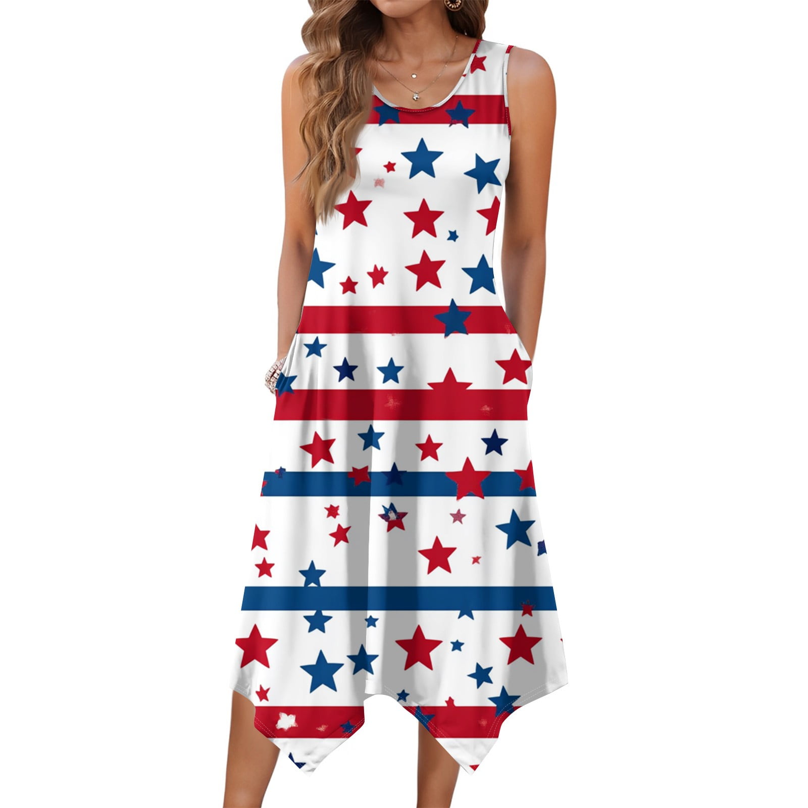 Ovticza Independence Day Dress Round Neck Sleeveless Mini Dresses for ...