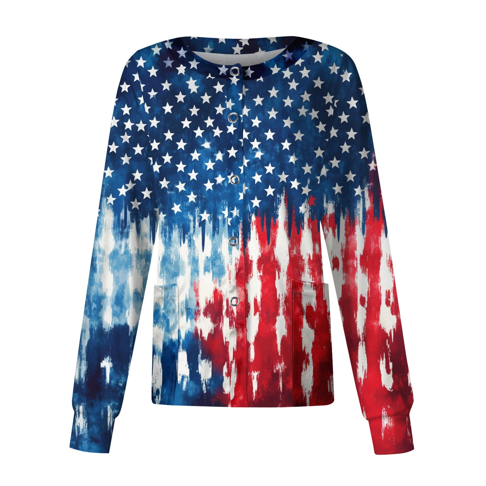 Ovticza July 4th Scrub Jackets Long Sleeve Single Breasted Medical ...