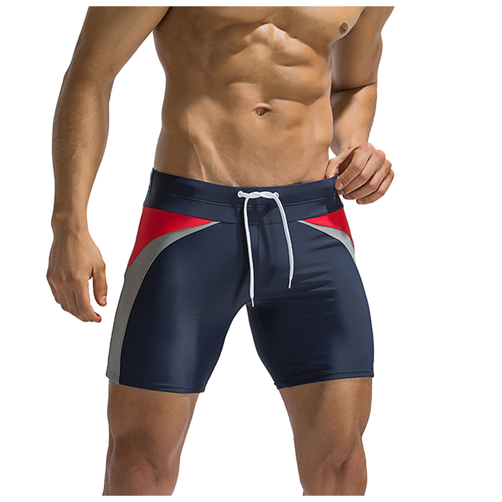 Ovticza Mens Square Leg Swim Trunks Color Block Swim Shorts Beach Hot Spring Athletic Bottom