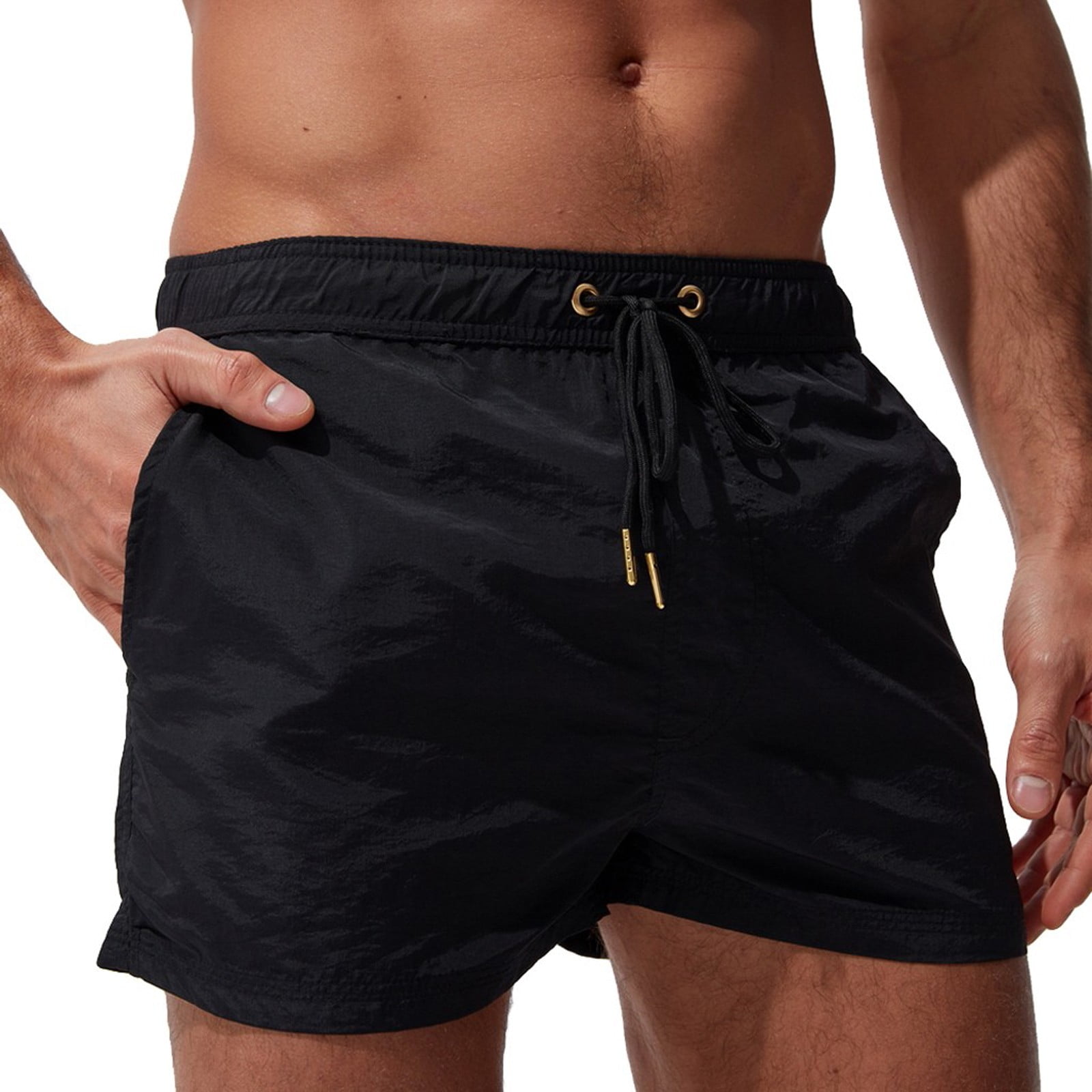 Ovticza Mens Square Leg Swim Trunks Solid Swim Shorts Beach Athletic Bottom With Pocket