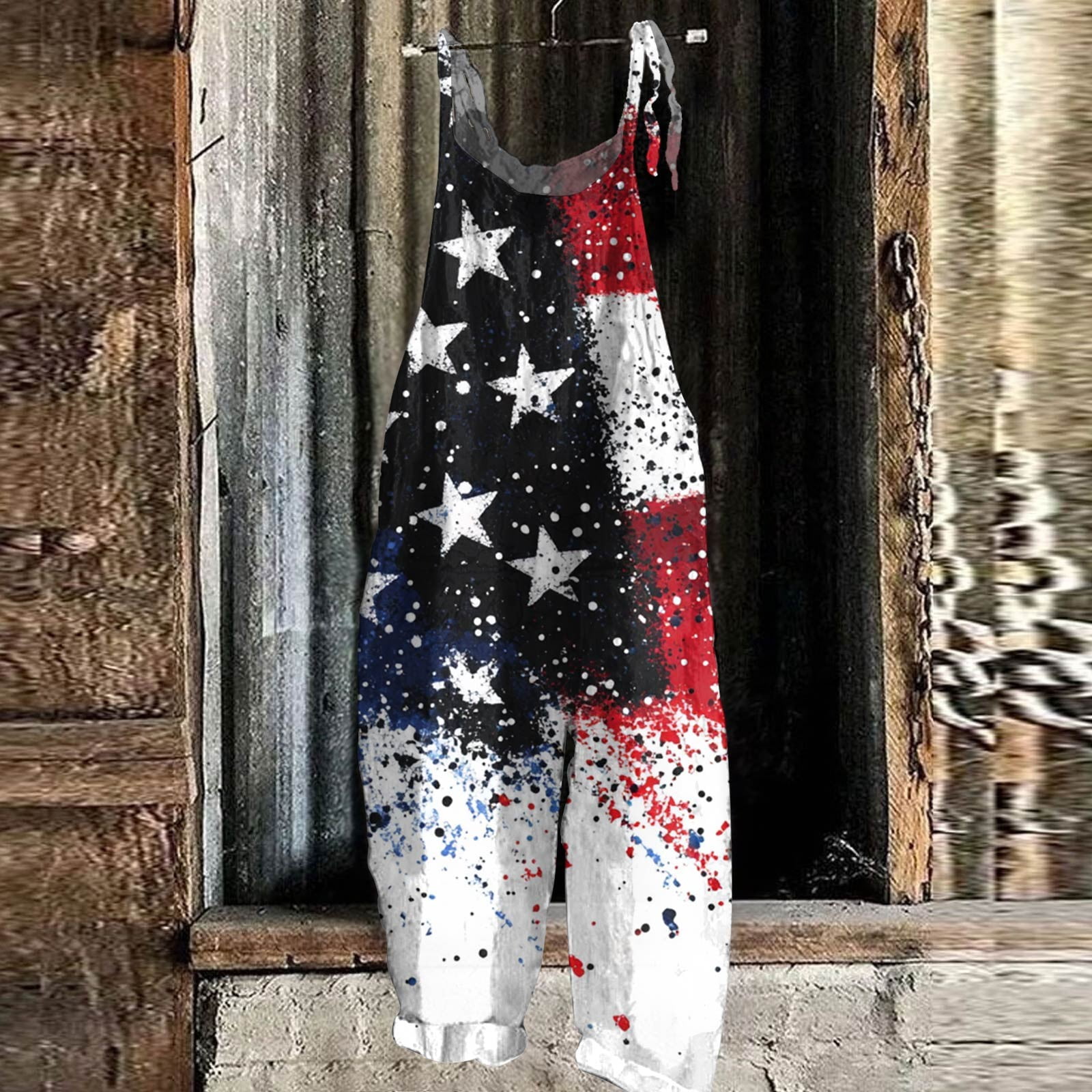 Ovticza Patriotic Jumpsuits Scoop Neck Sleeveless Cotton Linen Usa Flag ...
