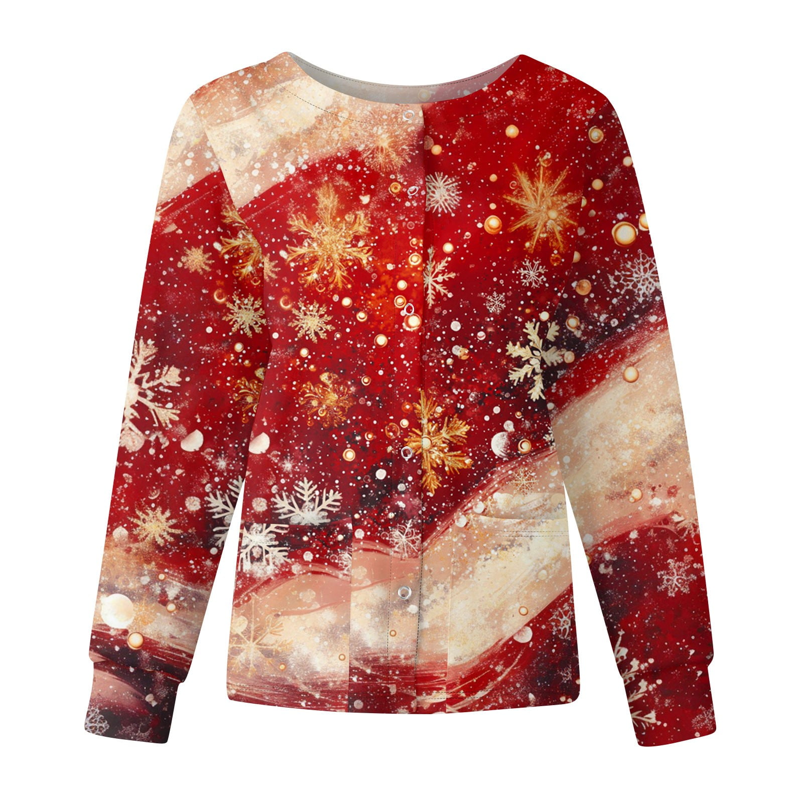 Ovticza Printed Scrub Jackets for Women Christmas Single-Breasted Long ...