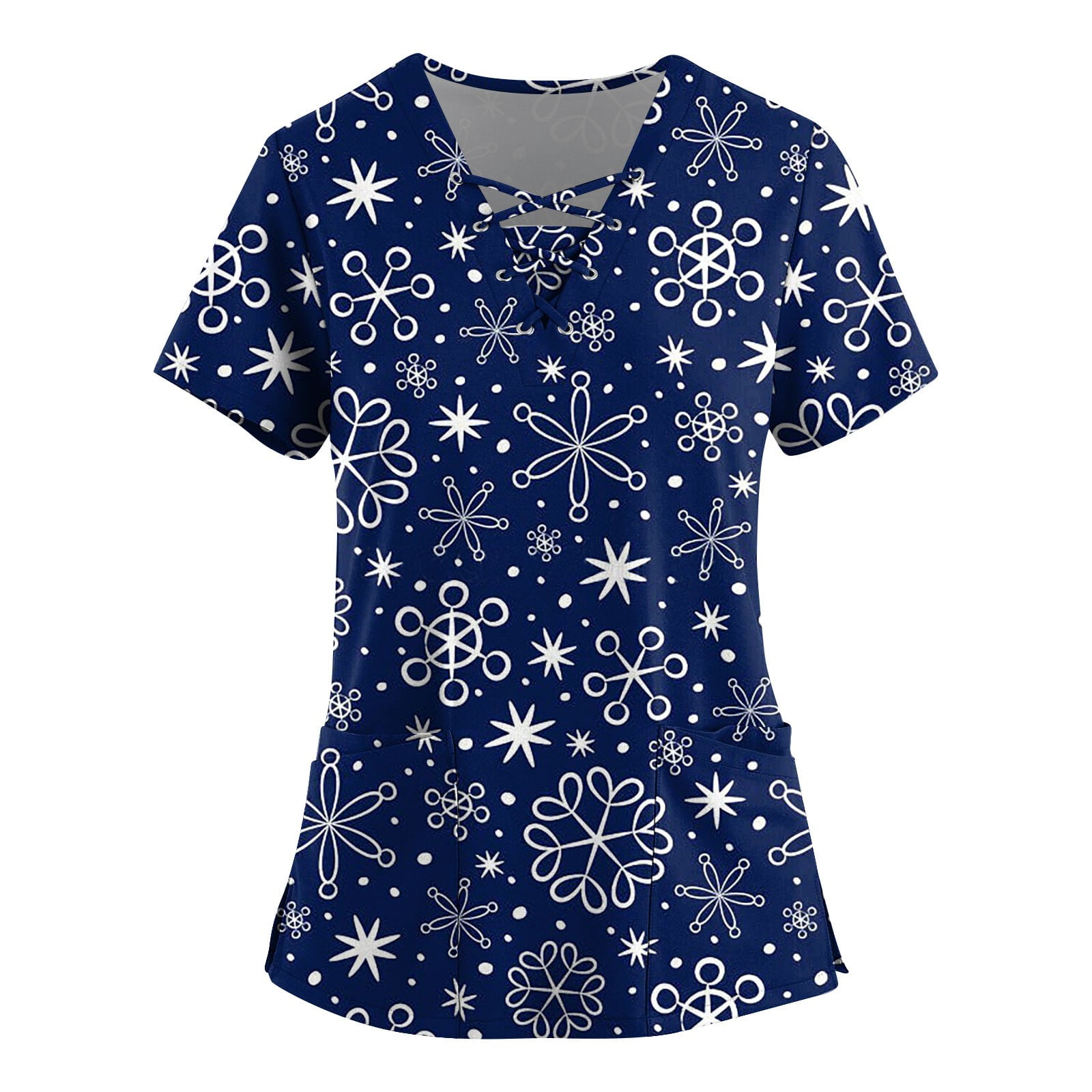 Ovticza Scrubs For Women Christmas Tops Snowflake With Pockets Short