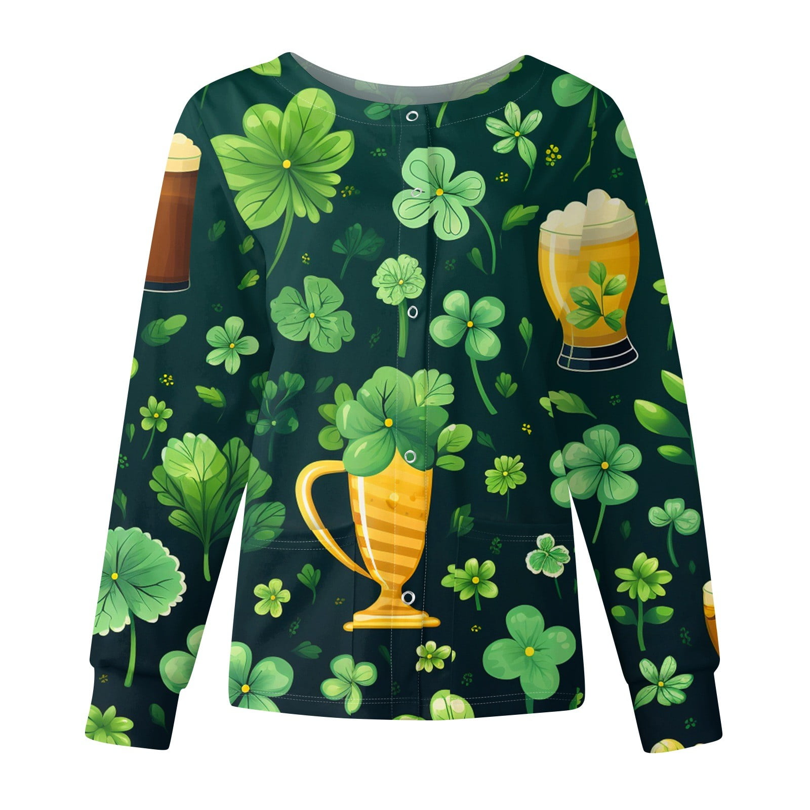 Ovticza St. Patty's Day Scrub Jackets for Women Warm Up Long Sleeve ...