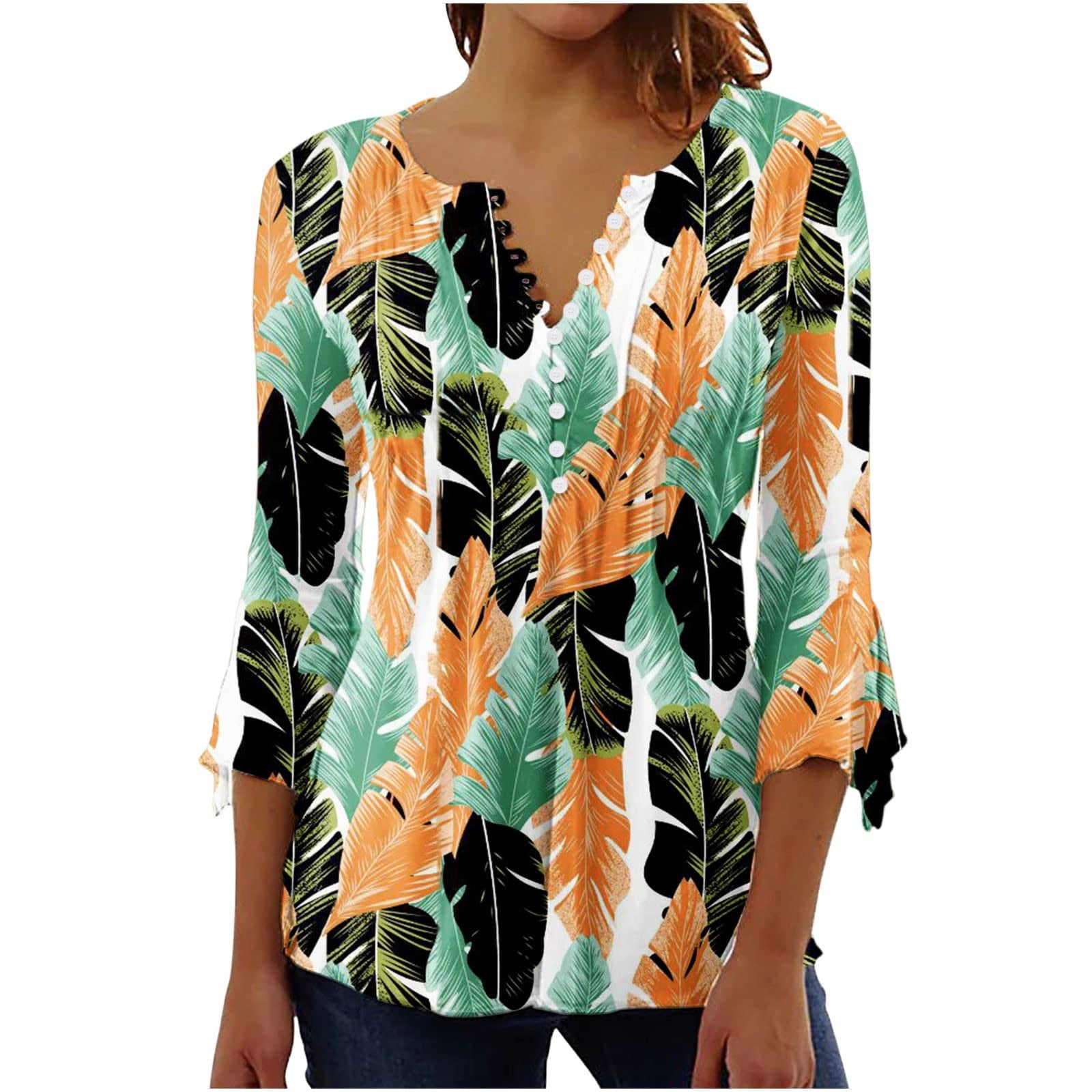Ovticza Tunic Tops for Women Flowy Flare Elbow 3/4 Sleeve Tops Dressy ...