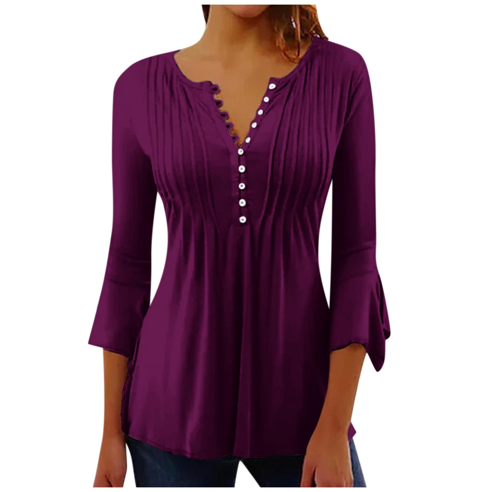 Ovticza Tunic Tops for Women Flowy Flare Elbow 3/4 Sleeve Tops Dressy ...