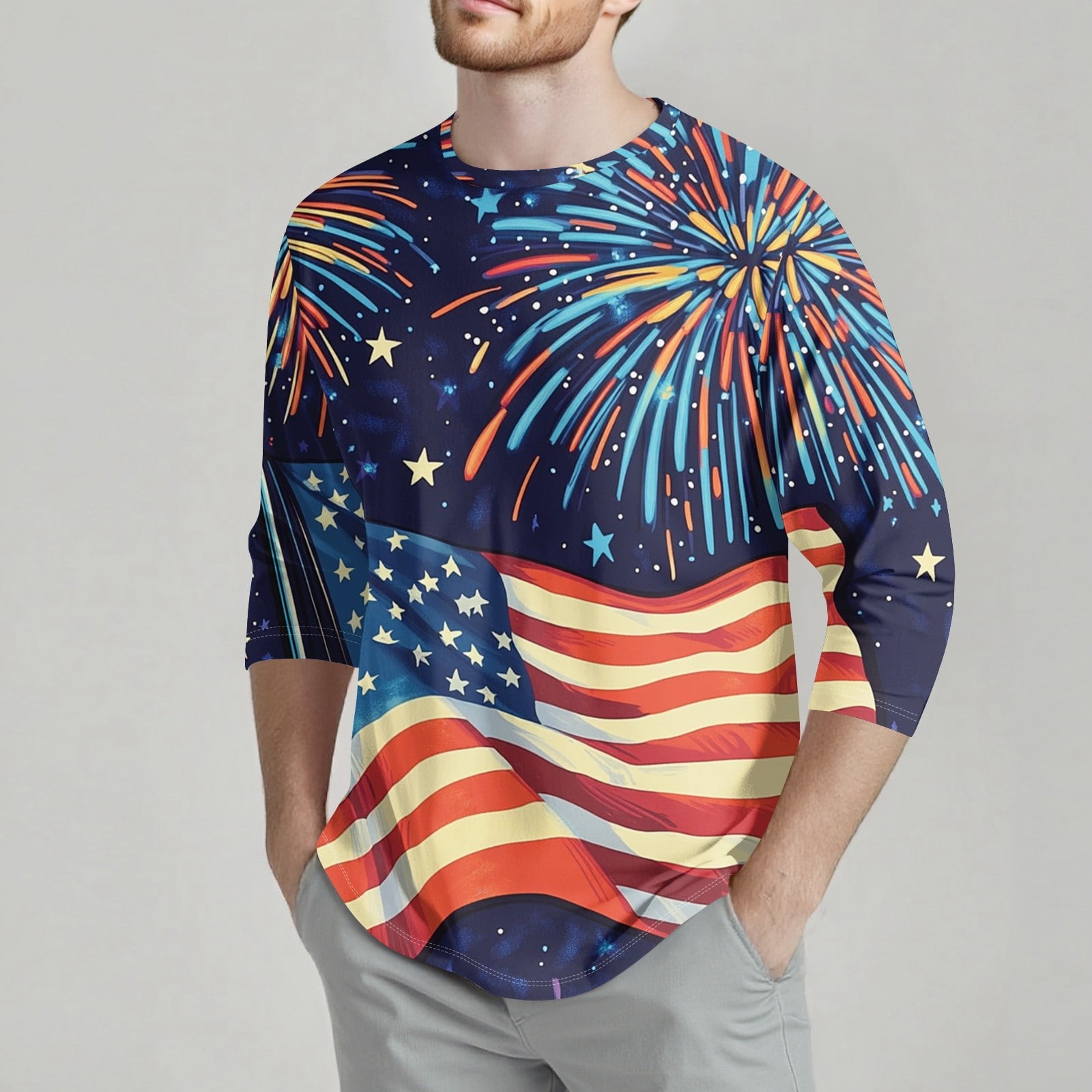 Ovticza Usa Flag Tee Shirt Crew Neck Elbow Sleeve Graphic Tees Men ...