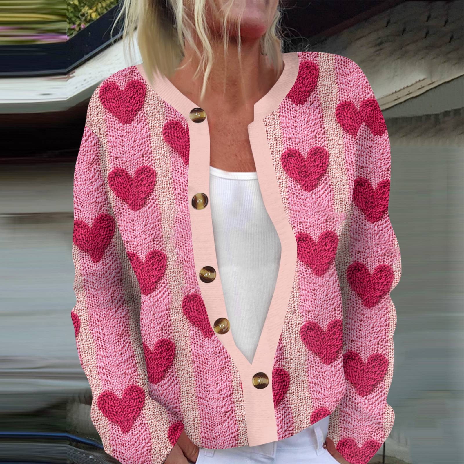 Ovticza Valentine Day Cardigan Women Long Sleeve Button Down Heart ...