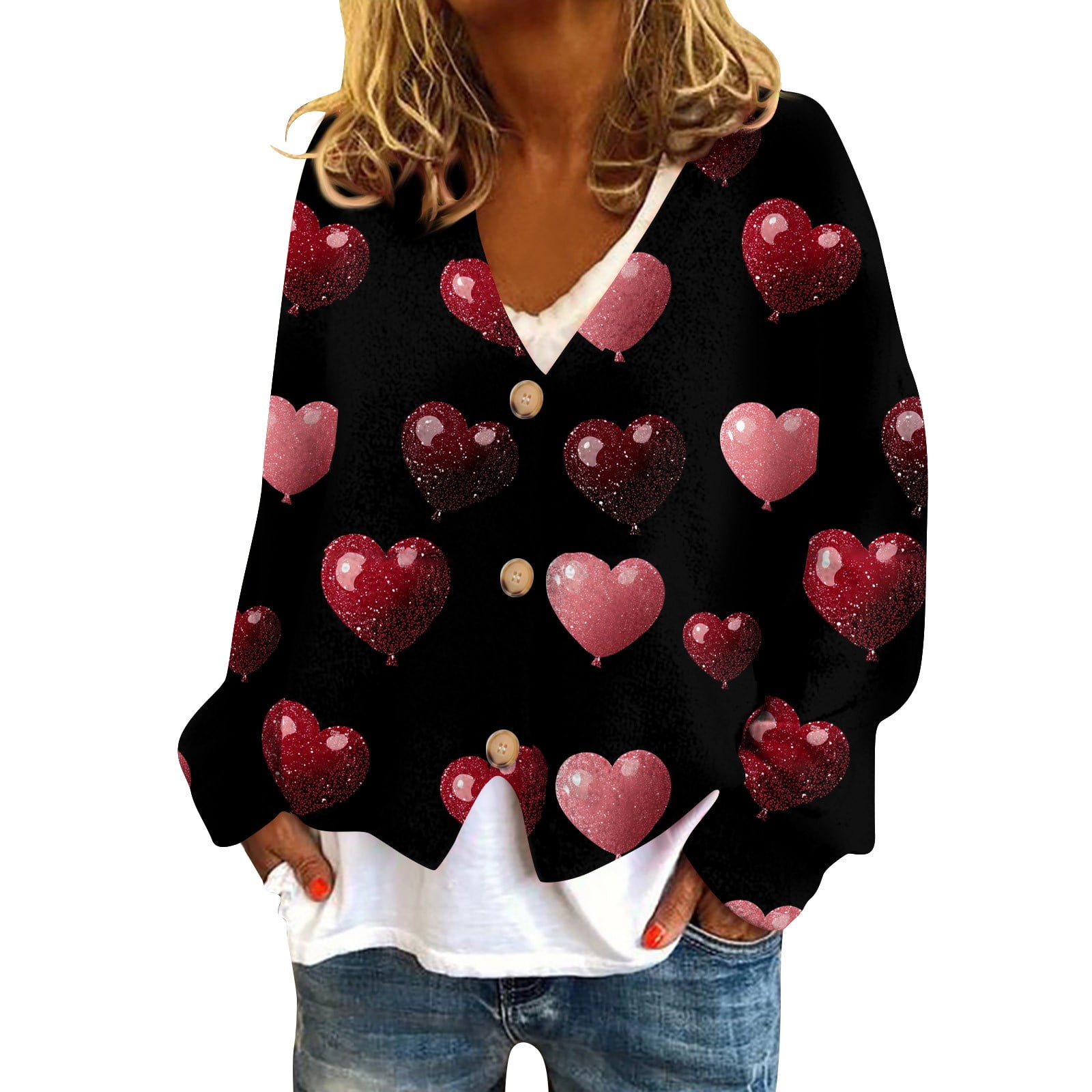 Ovticza Valentine's Day Cardigan Sweater Long Sleeve Button Down Love Gift Valentine’s Sweaters ...