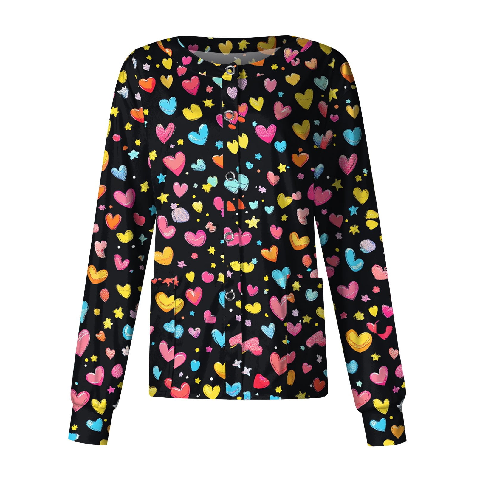 Ovticza Valentines Day Gift Womens Scrub Jacket Stand-Up Collar Heart ...