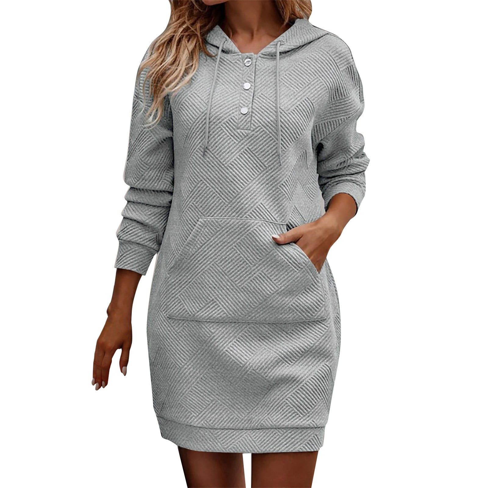 Ovticza Women Casual Hoodie Dress Pullover Button Long Sleeve Oversized ...