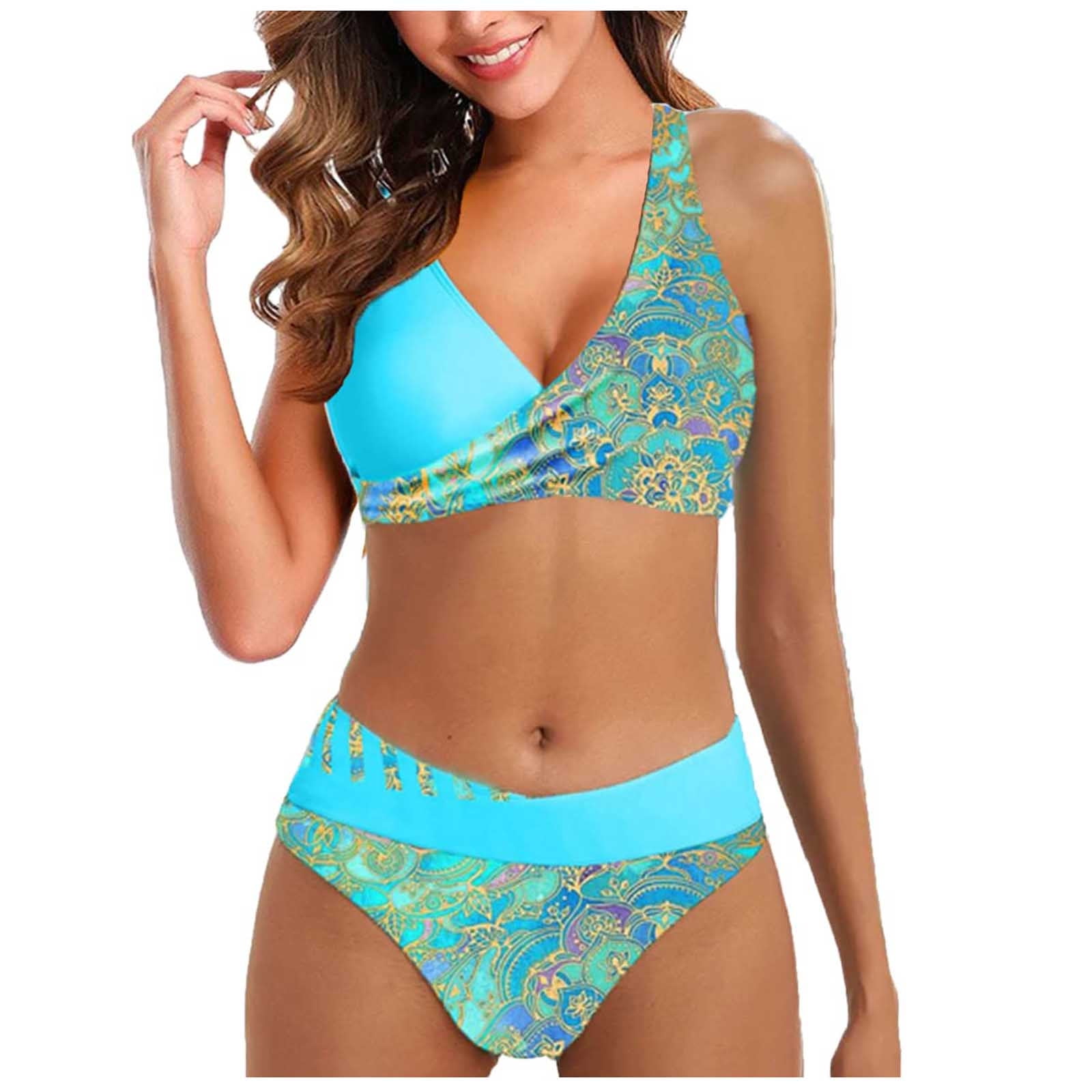 Ovticza Women Front Cross Swimsuit 2 Piece High Waisted Bikini Tummy
