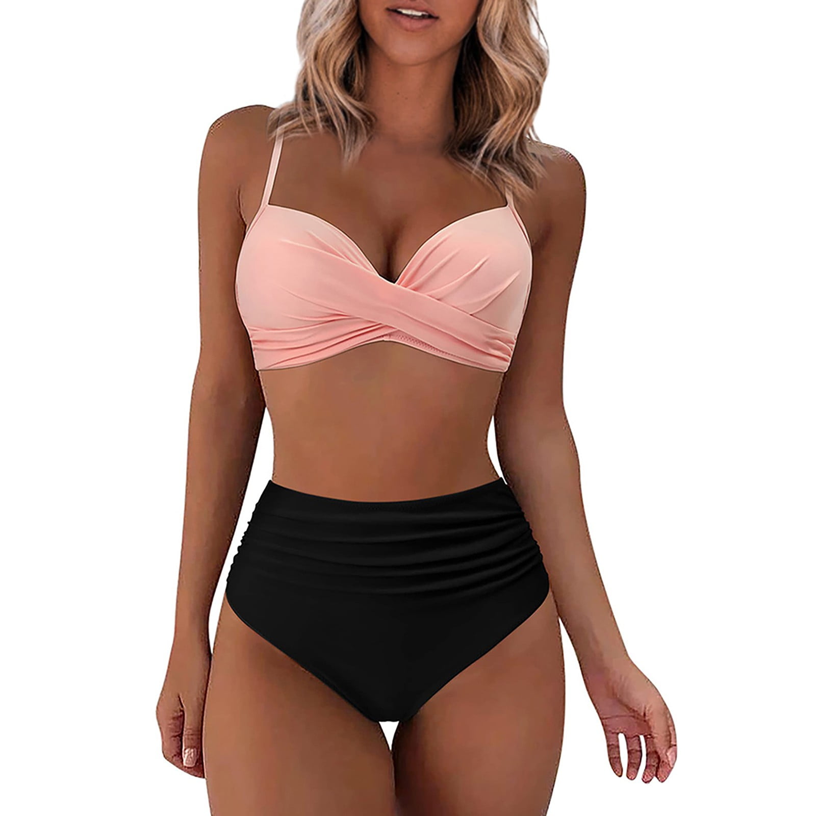 Ovticza Women Front Cross Swimsuit 2 Piece High Waisted Bikini Tummy