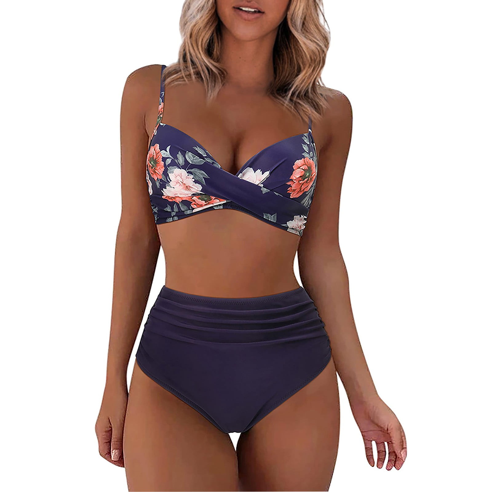 Ovticza Women Front Cross Swimsuit 2 Piece High Waisted Bikini Tummy