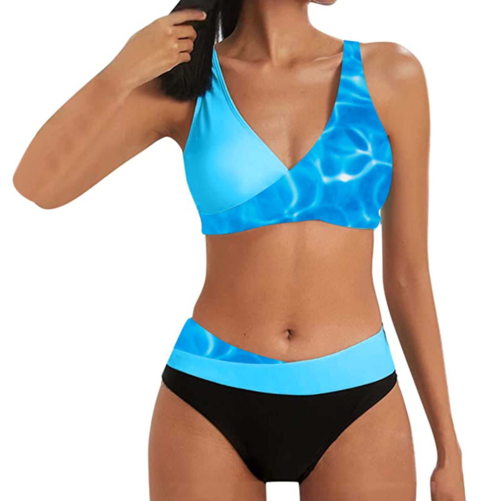Ovticza Women Front Cross Swimsuit 2 Piece High Waisted Bikini Tummy