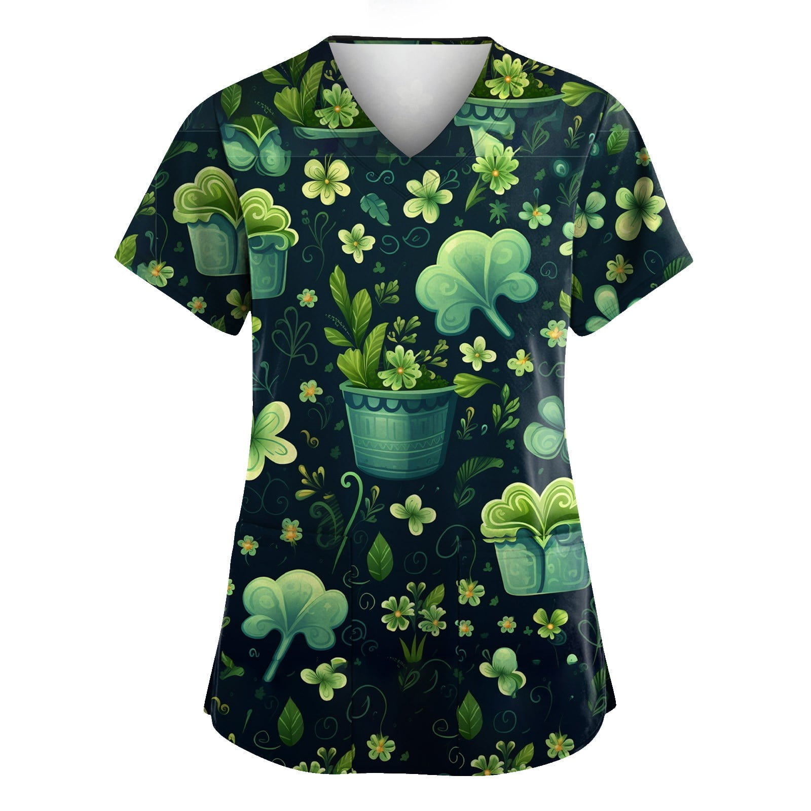Ovticza Women St Patrick Day Scrub Tops V Neck Short Sleeve Working ...